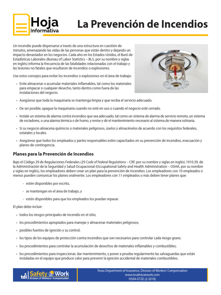 Hoja de Prevencion Contra Incendios | PDF | Administración de Seguridad ...