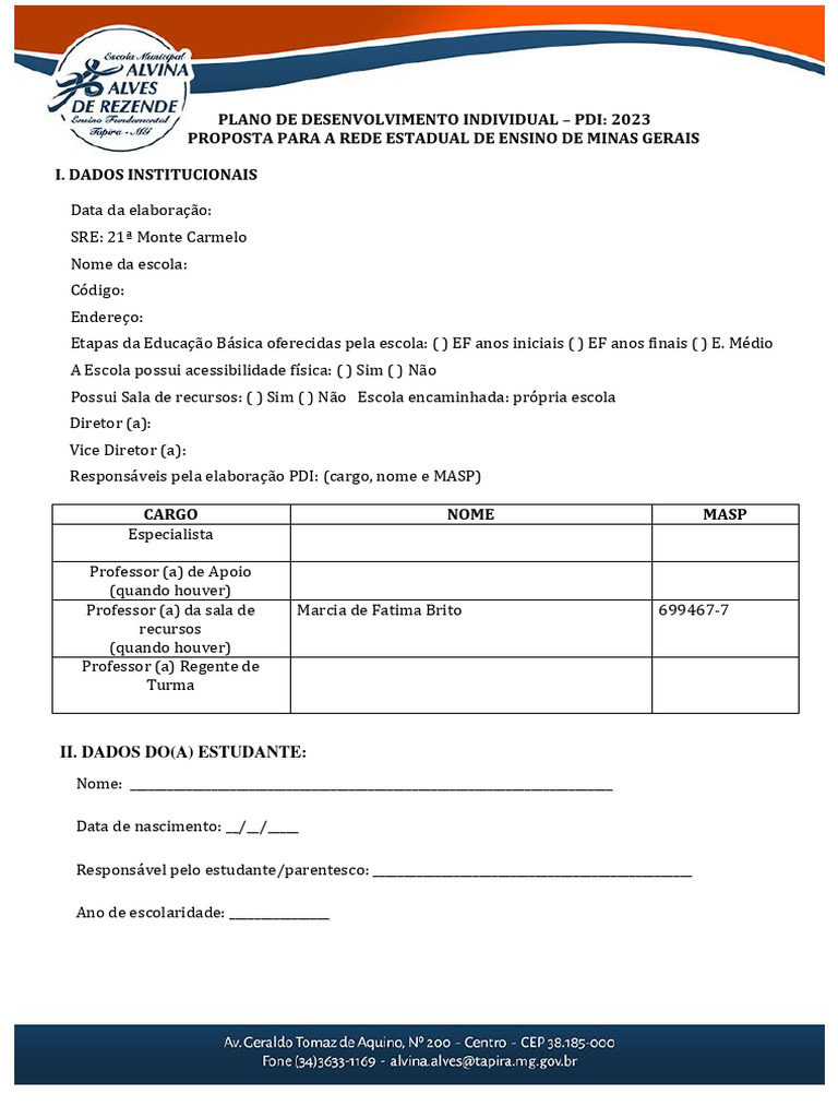 Modelo Pdi 2023 Download Grátis Pdf Percepção Pensamento