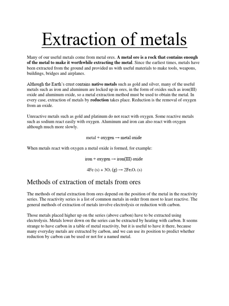 Extraction of Metals | PDF | Iron | Metals