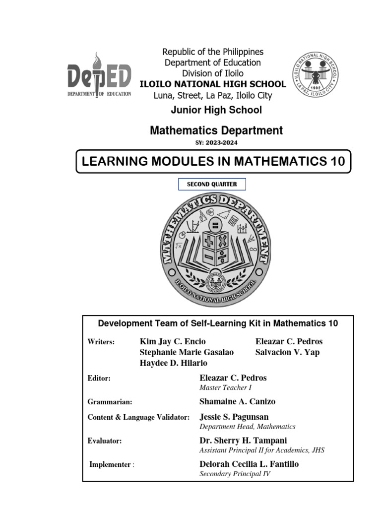INHS Math 10 2023 2024 Q1W0 00 LM Q2 2023 2024 1 | PDF | Circle | Trigonometric Functions