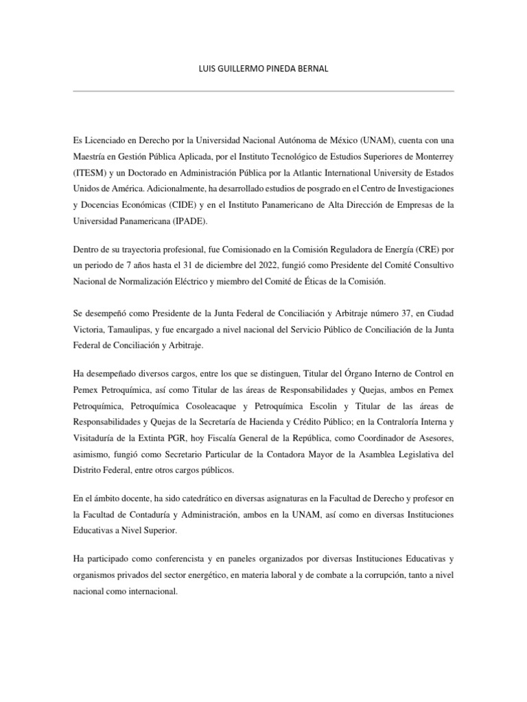 Semblanza Luis Guillermo Pineda Bernal 11012023 Pdf México