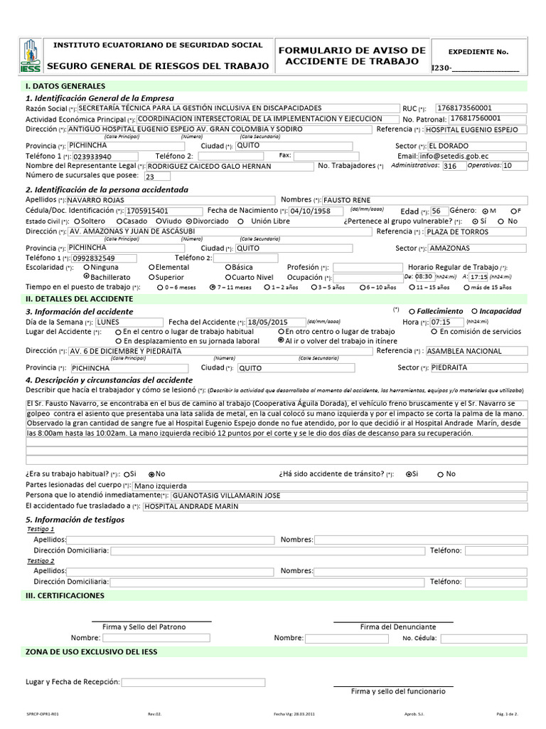 Formulario Aviso AT | PDF | Anatomía humana | Sistema musculoesquelético