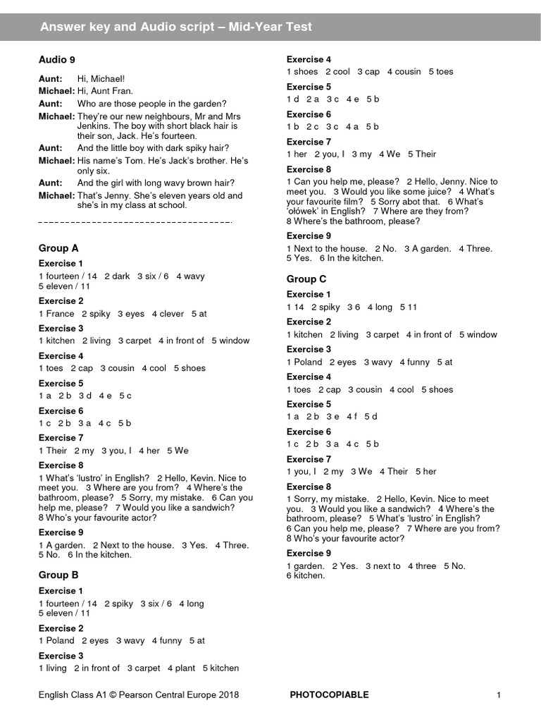 ECA1 - Tests - Answer Key - Audio Script - Mid-Year Test - New2018 | PDF