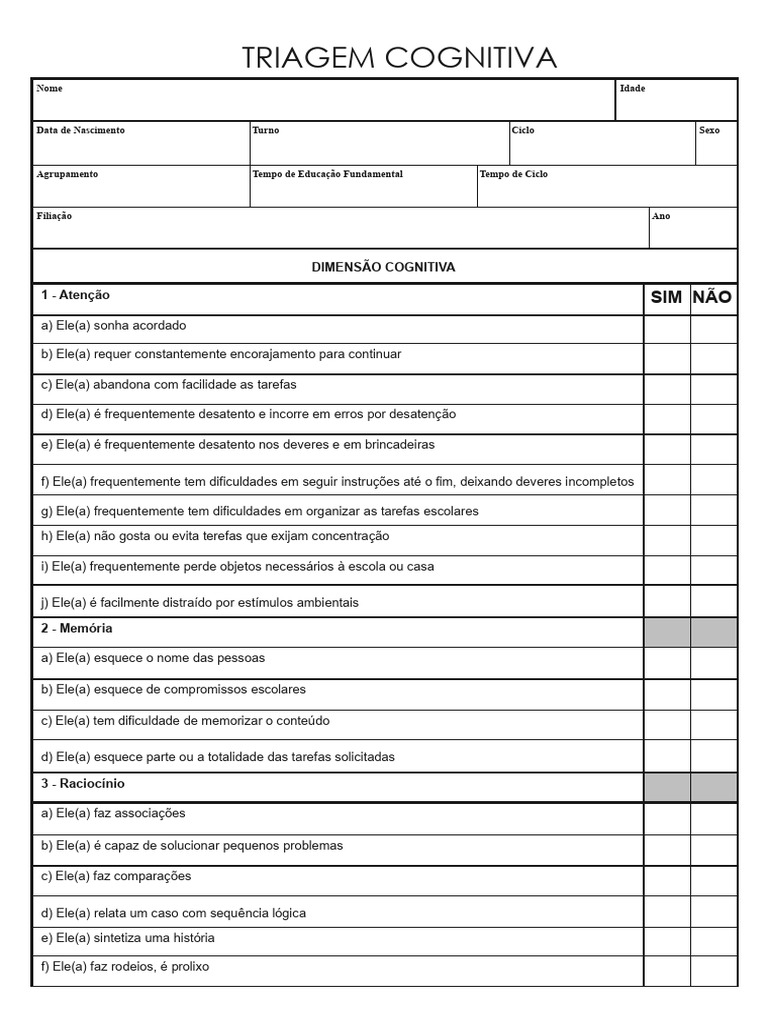 Triagem Cognitiva Pronta | PDF