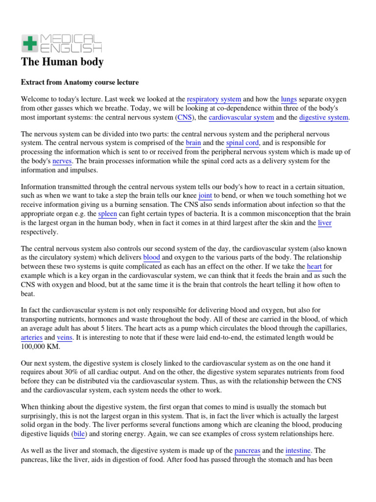 Unit 1 The Human body Reading | PDF | Human Body | Nervous System