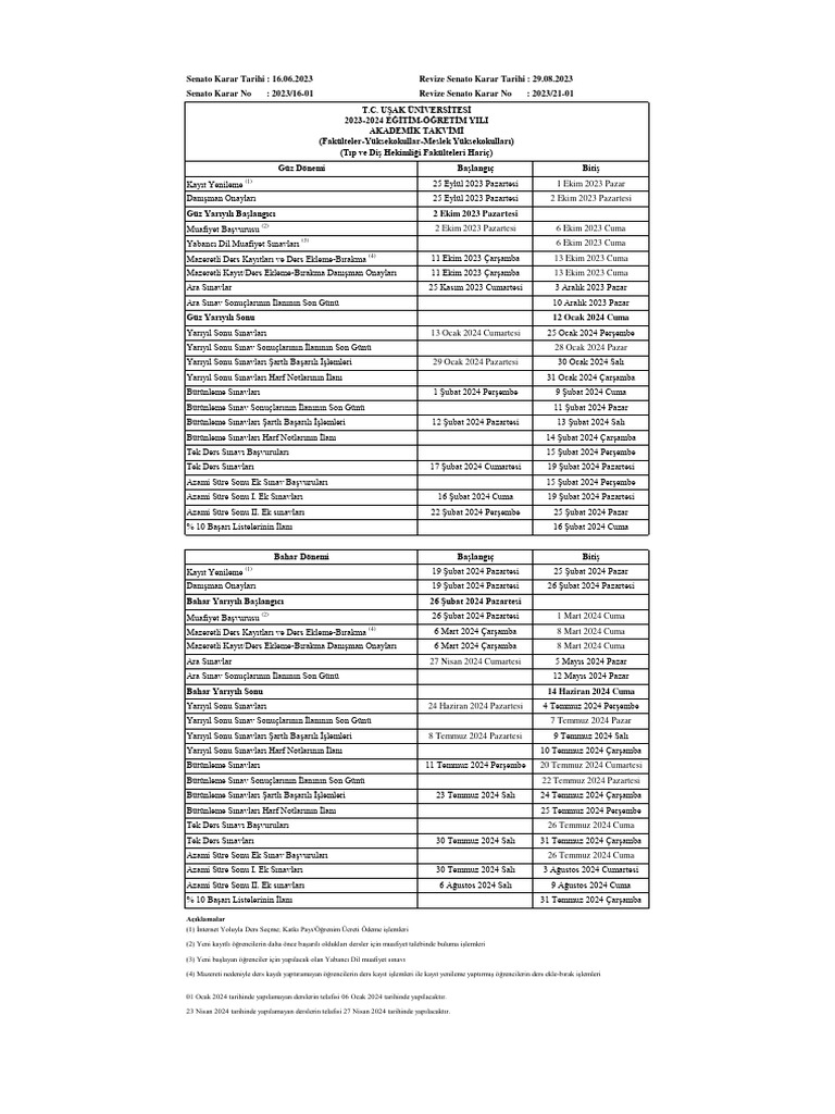 ZuNendaIOR - Akademik Takvim - 2023-2024 - Revize | PDF