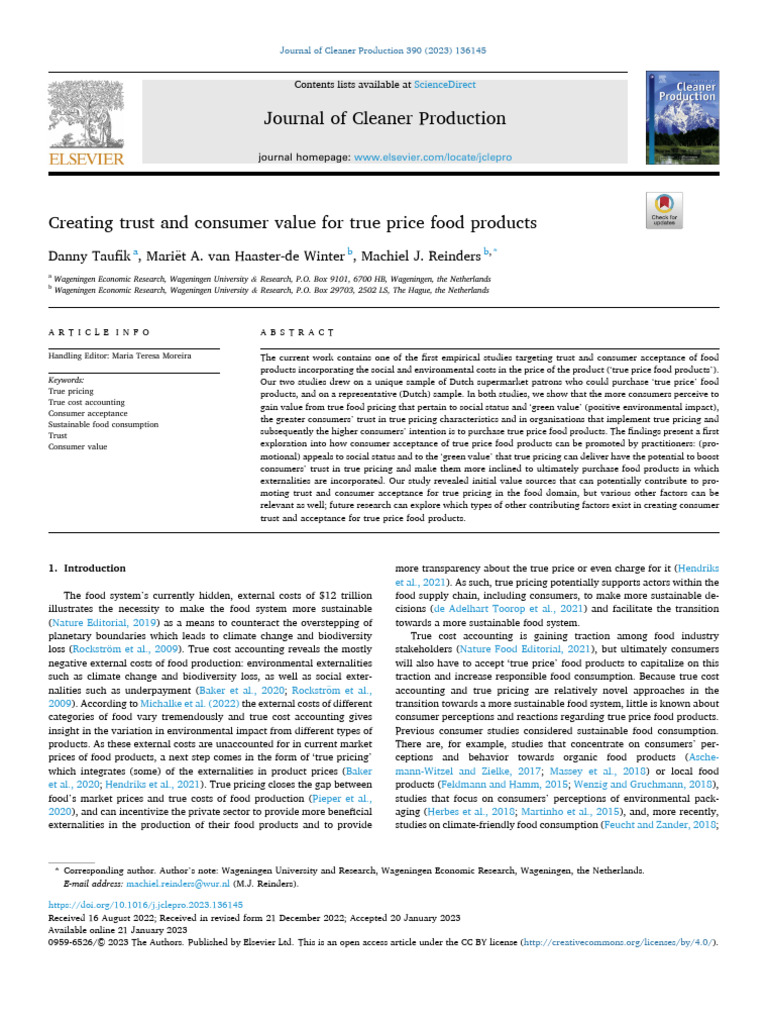 Trust & Value in True Price Foods | PDF | Pricing | Sustainability