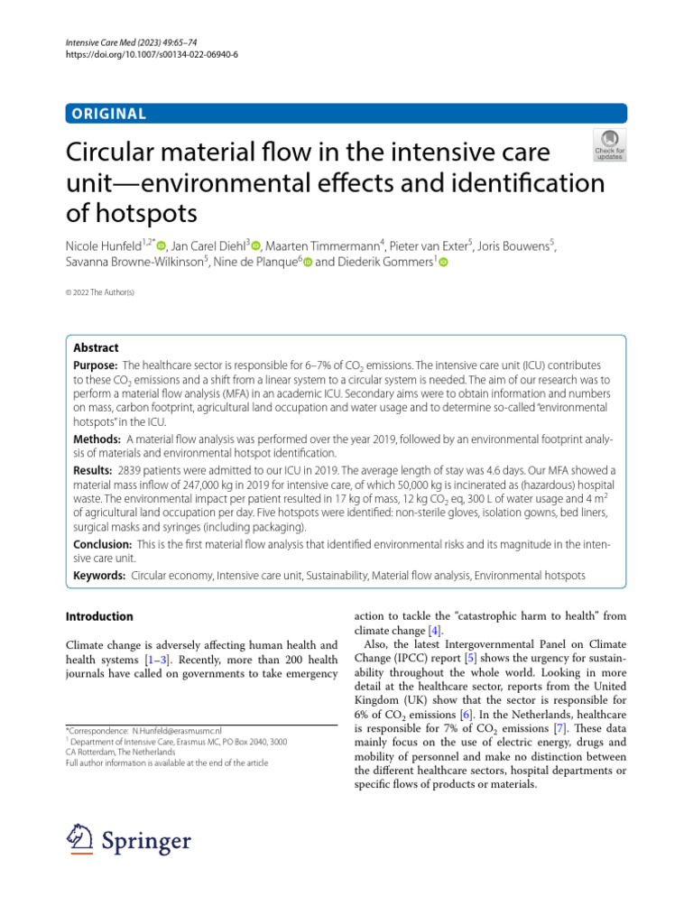 Circular Material Flow in The Intensive Care Unit-Environmental Effects ...