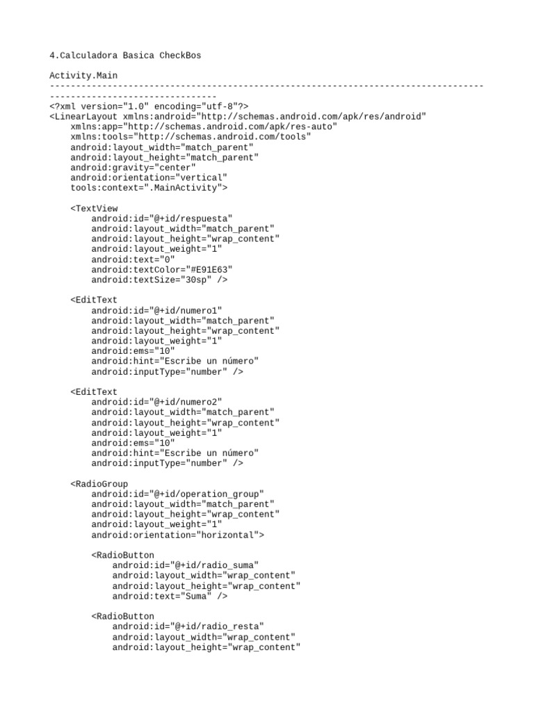 Codigo Calculadora Basica Con CheckBos | PDF | Android (Operating System) | Mobile Software
