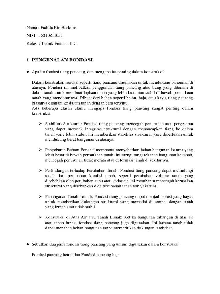 Fondasi Tiang Pancang dalam Konstruksi | PDF
