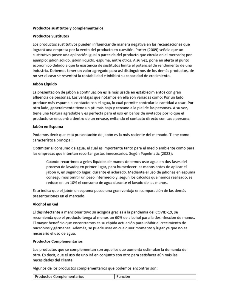 Productos Sustitutos y Complementarios | PDF | Agua | Economias