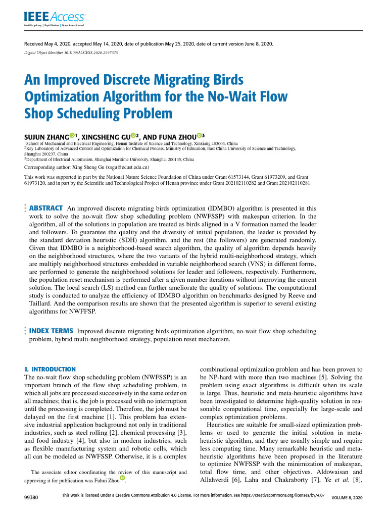 An Improved Discrete Migrating Birds Optimization Algorithm For The No-Wait Flow Shop Scheduling ...