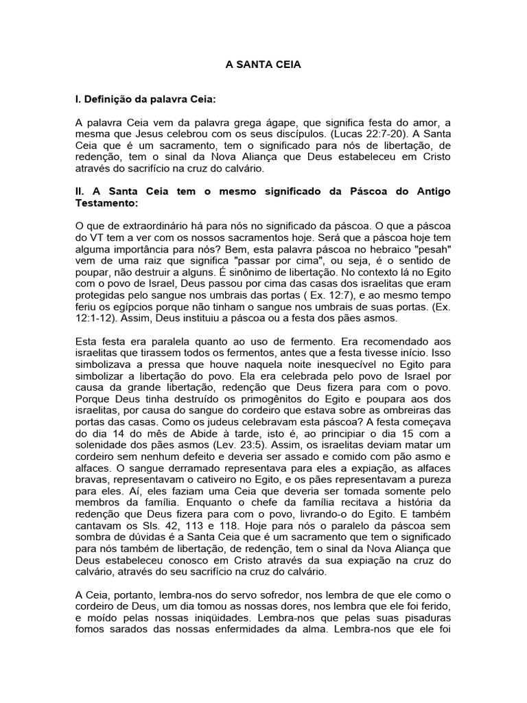 A Santa Ceia | PDF | Eucaristia | Páscoa judaica