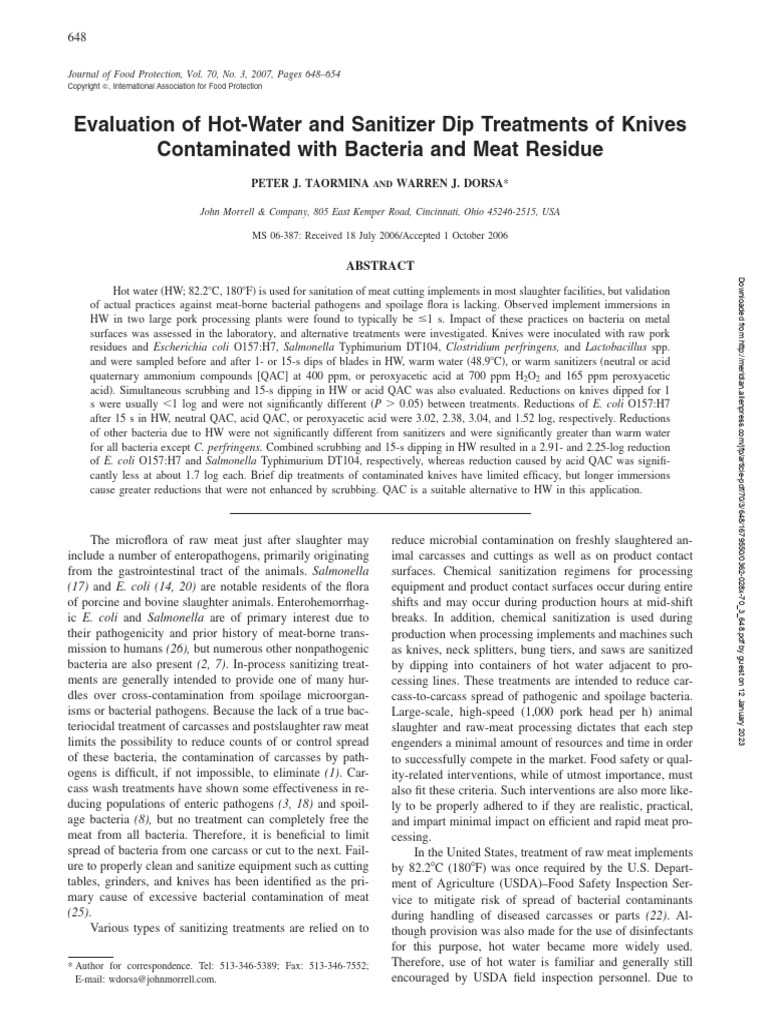 Evaluation of Hot-Water and Sanitizer Dip Treatmen | PDF | Disinfectant ...