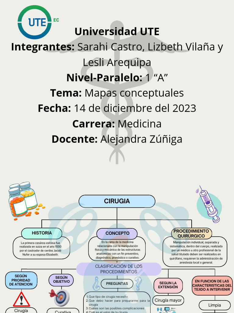 Trabajo Mapa Conceptual en Grupo Lesli Arequipa, Sarahí Castro y Lizbeth Vilaña | PDF | Cirugía ...