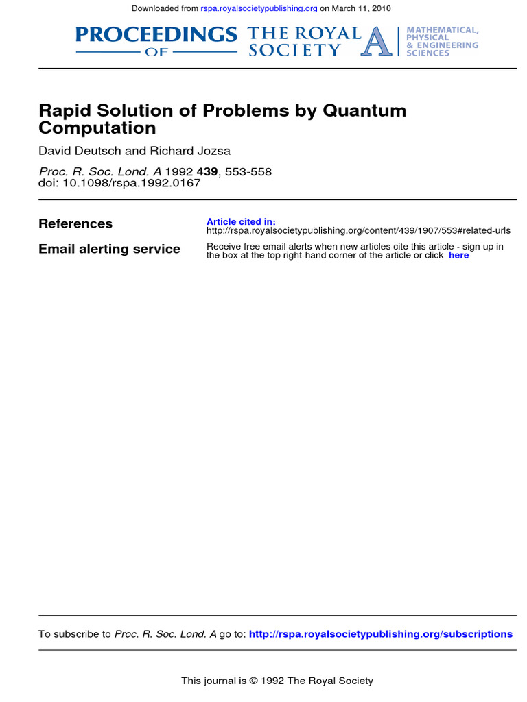 Rapid Solution of Problems by Quantum Computation | PDF