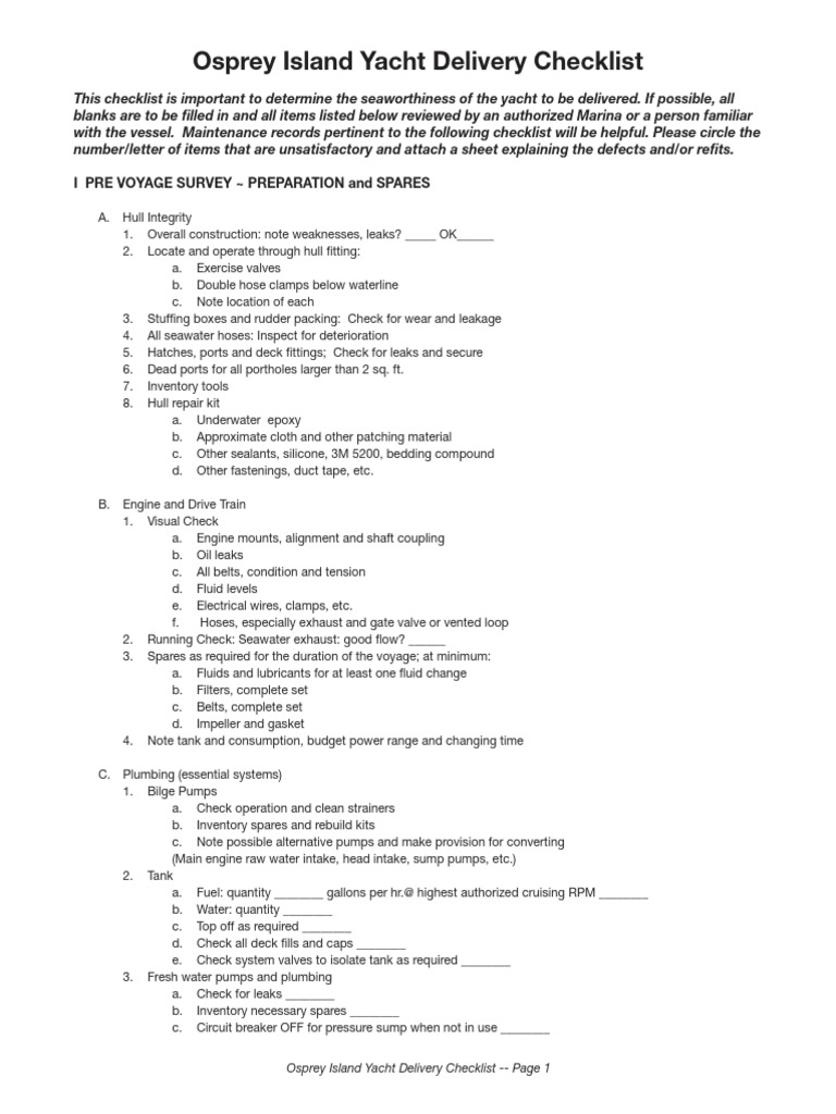 Osprey Checklist | PDF | Anchor | Yacht
