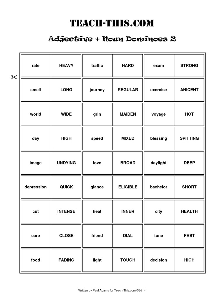 Adjective Noun Dominoes 2 | PDF