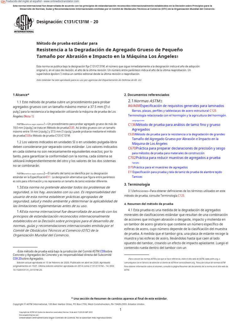 ASTM C131-2020.en - Es | PDF | Acero | Derechos de autor