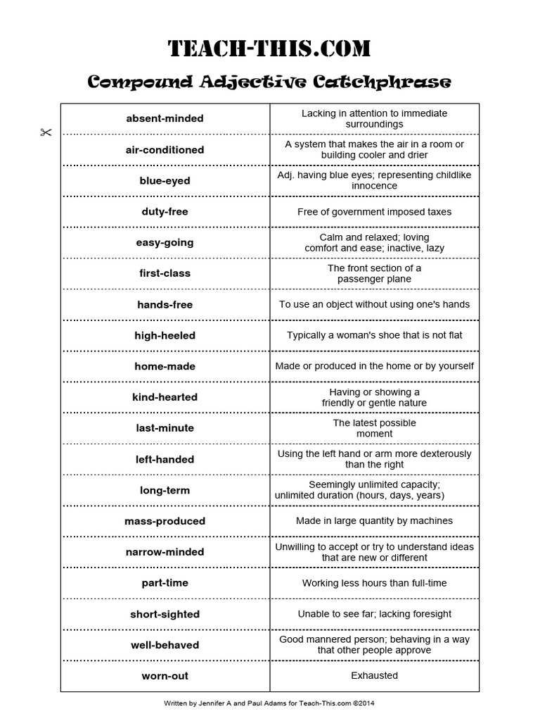 Fun Compound Adjective Game for Students | PDF | Human Communication ...