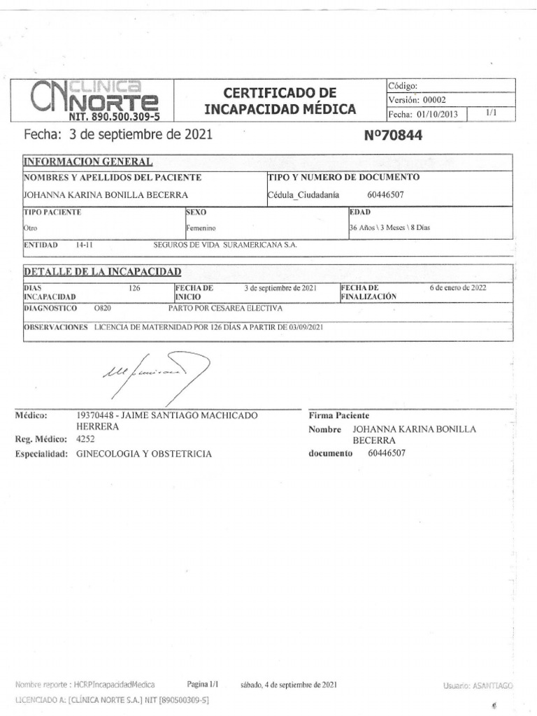 Certificado de Incapacidad Medica | PDF