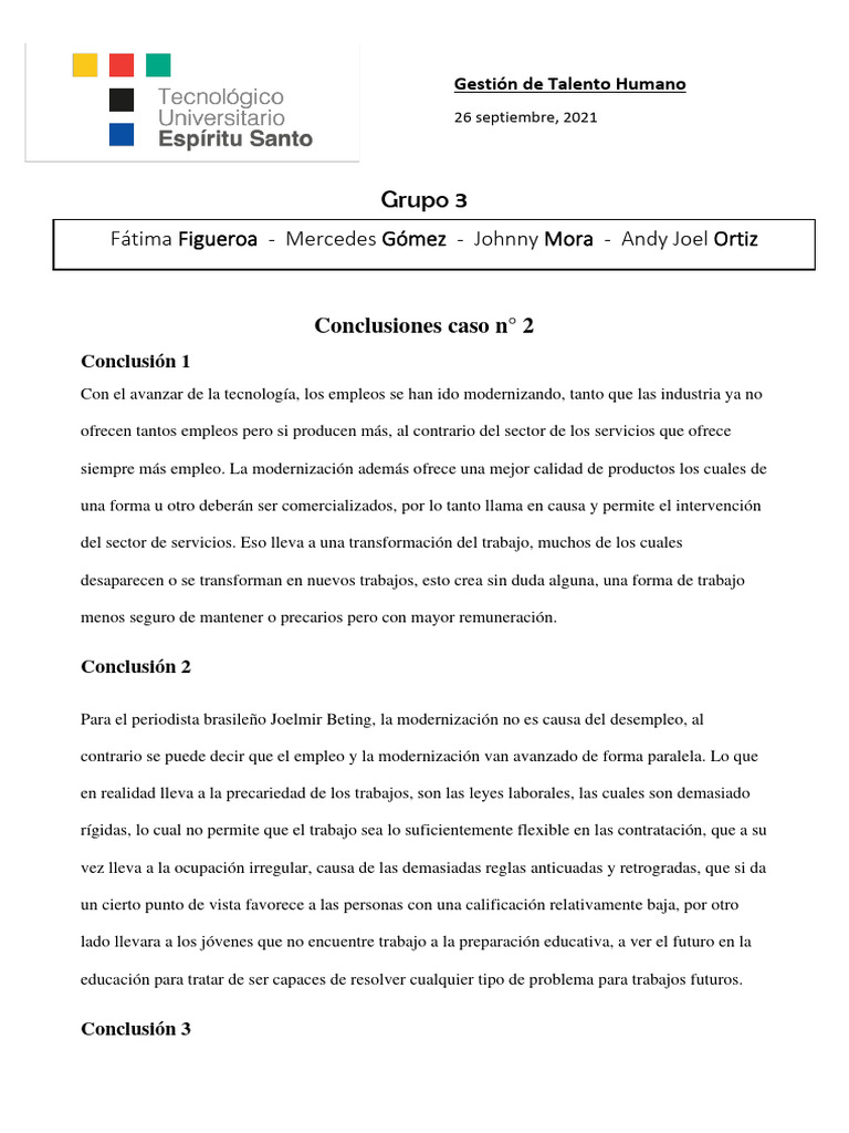 Conclusiones Grupo 3 Caso N 2 | PDF | Business | Desempleo
