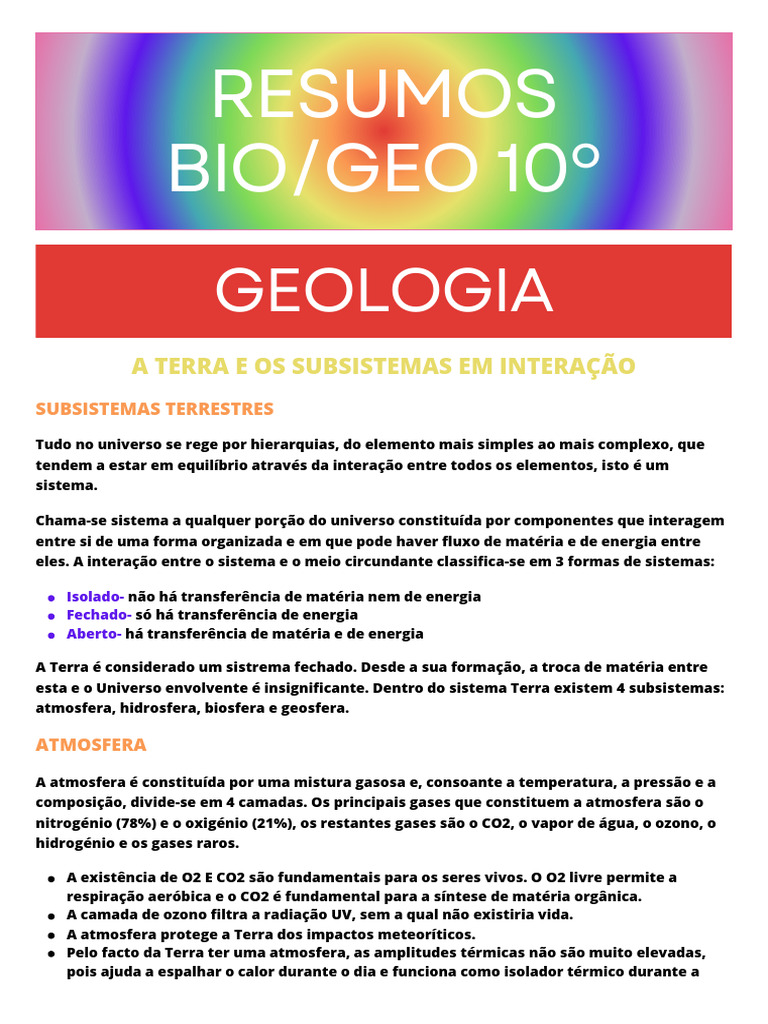 Resumos Geologia/biologia 10°ano | PDF | Vulcão | Magma