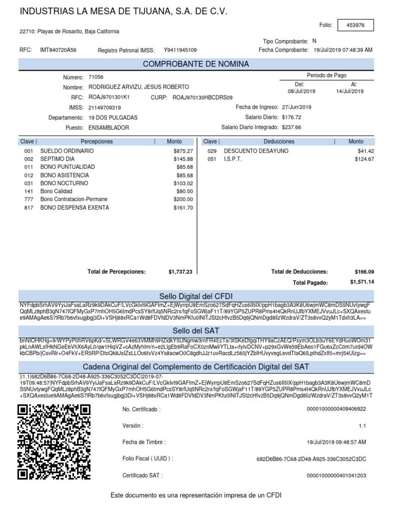 Comprobante de Nomina: Este Documento Es Una Representación Impresa de ...