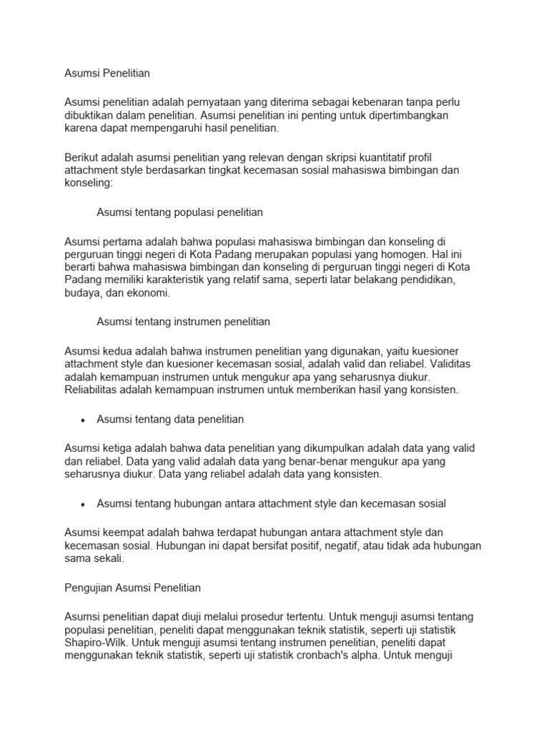 Asumsi Penelitian Skripsi | PDF
