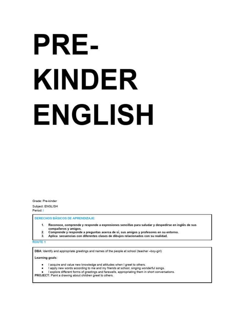 Pre-Kinder English Learning Activities | PDF