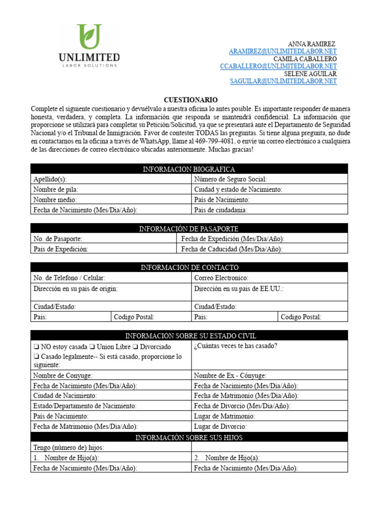 Employee Quest in Spanish Fillable | PDF | Certificado de nacimiento ...