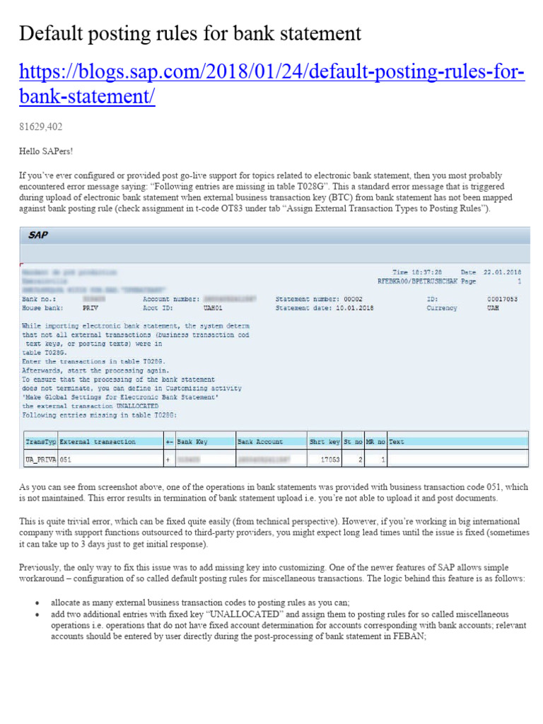 Default Posting Rules for Bank Statements | PDF | Information ...
