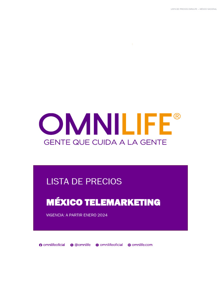 Nueva Lista de Precios 2024 Omnilife Precios para La Frontera Telemarketing | PDF