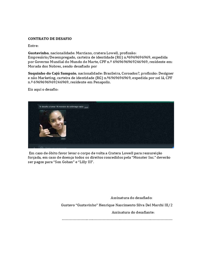 Contrato de Desafio | PDF