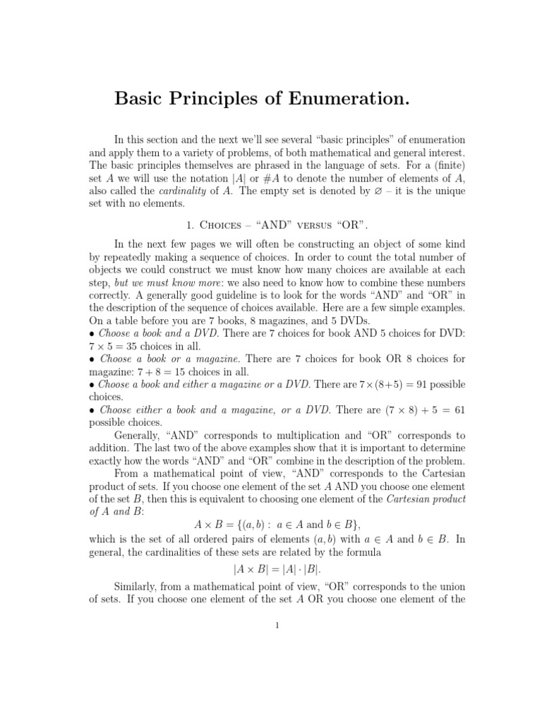 Basic Principles Of Enumeration Lecture Notes David G Wagner Z