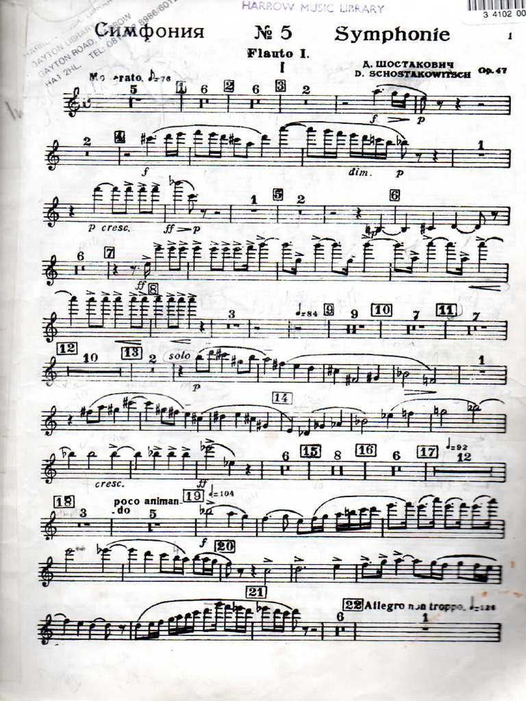 Shostakovich Symphony No.5 Flute 1 Part | PDF