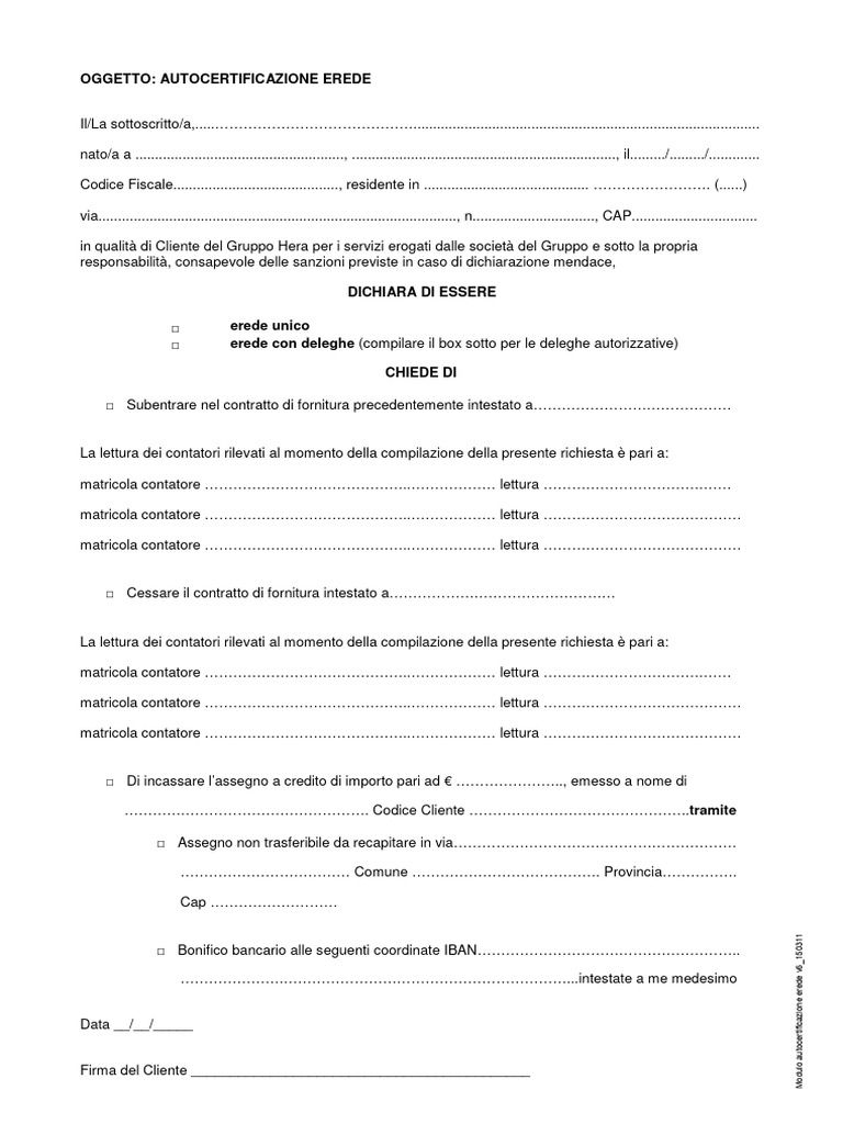 Autocertificazione Erede | PDF