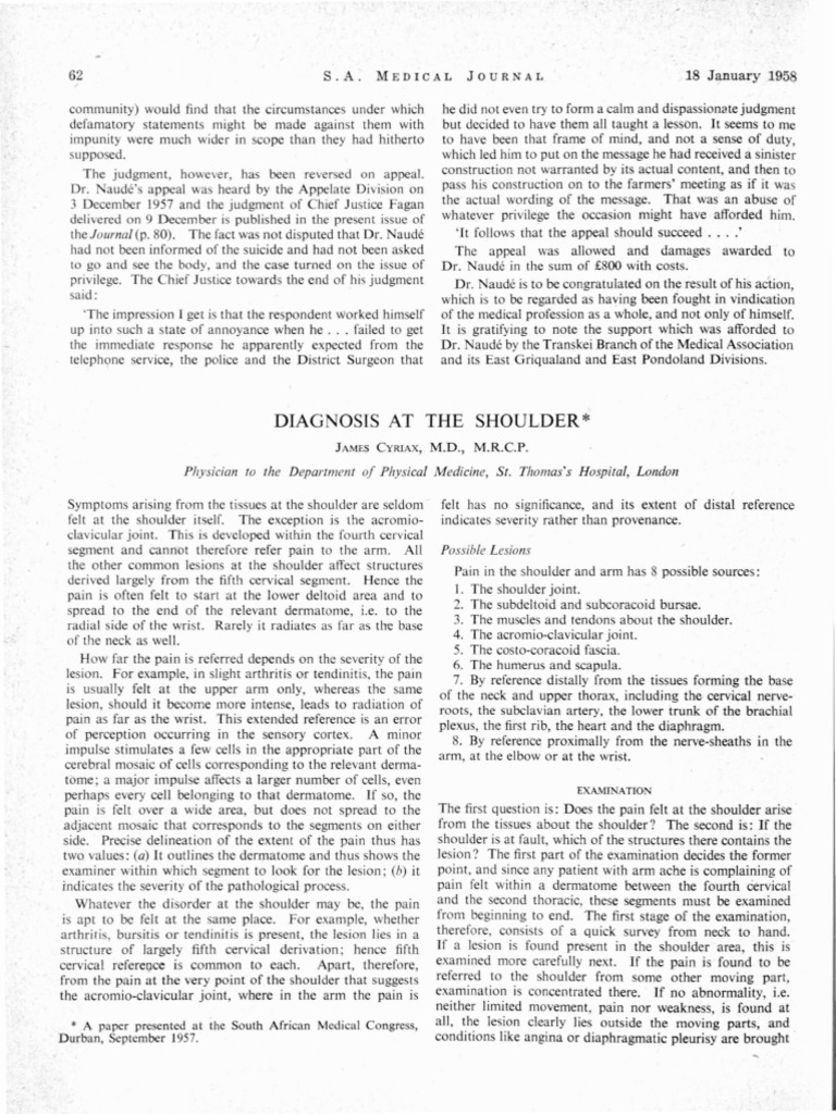 3 (1) .4 D'AGNOSIS AT THE SHOULDER, James Cyriax | PDF | Shoulder ...