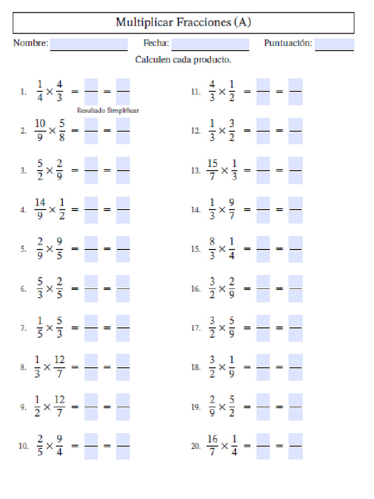 Multiplicacion de Fracciones | PDF