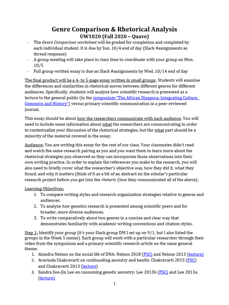 Genre Comparison & Rhet Analysis | PDF | Rhetoric | Essays