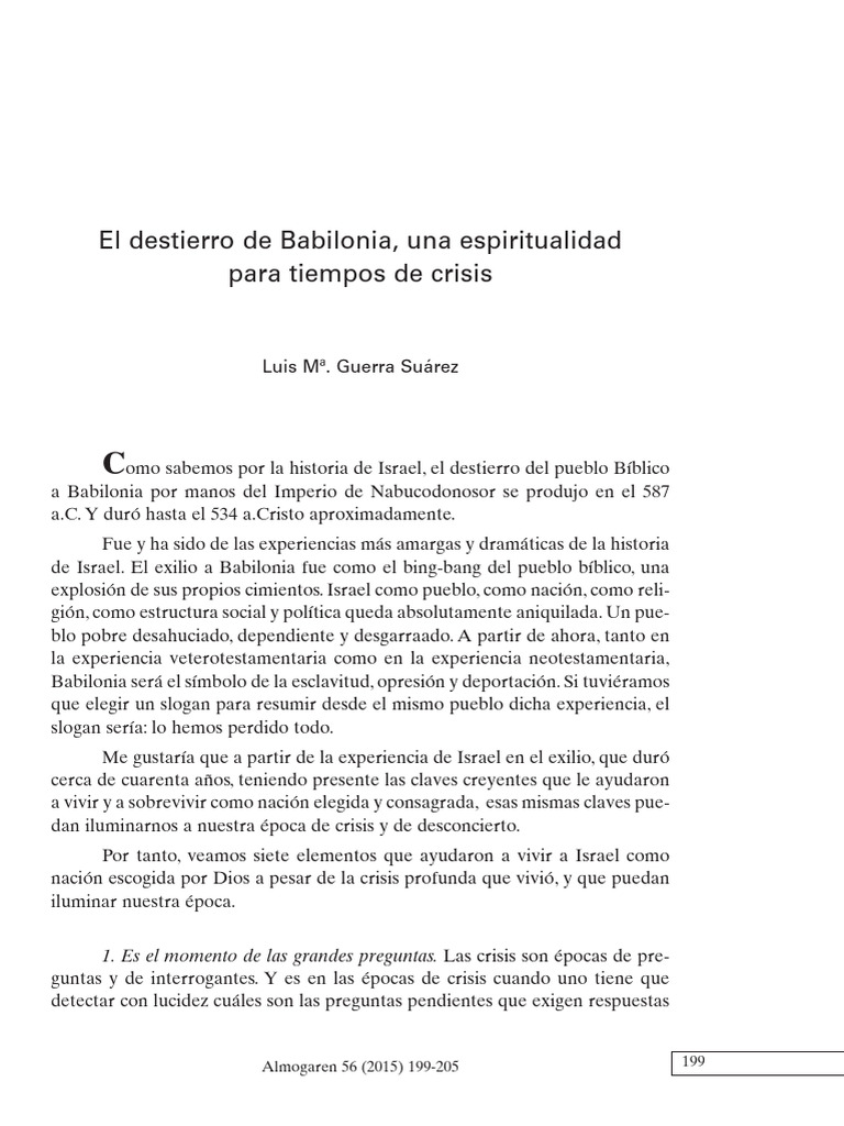 El Destierro de Babilonia, Una Espiritualidad para Tiempos de Crisis ...
