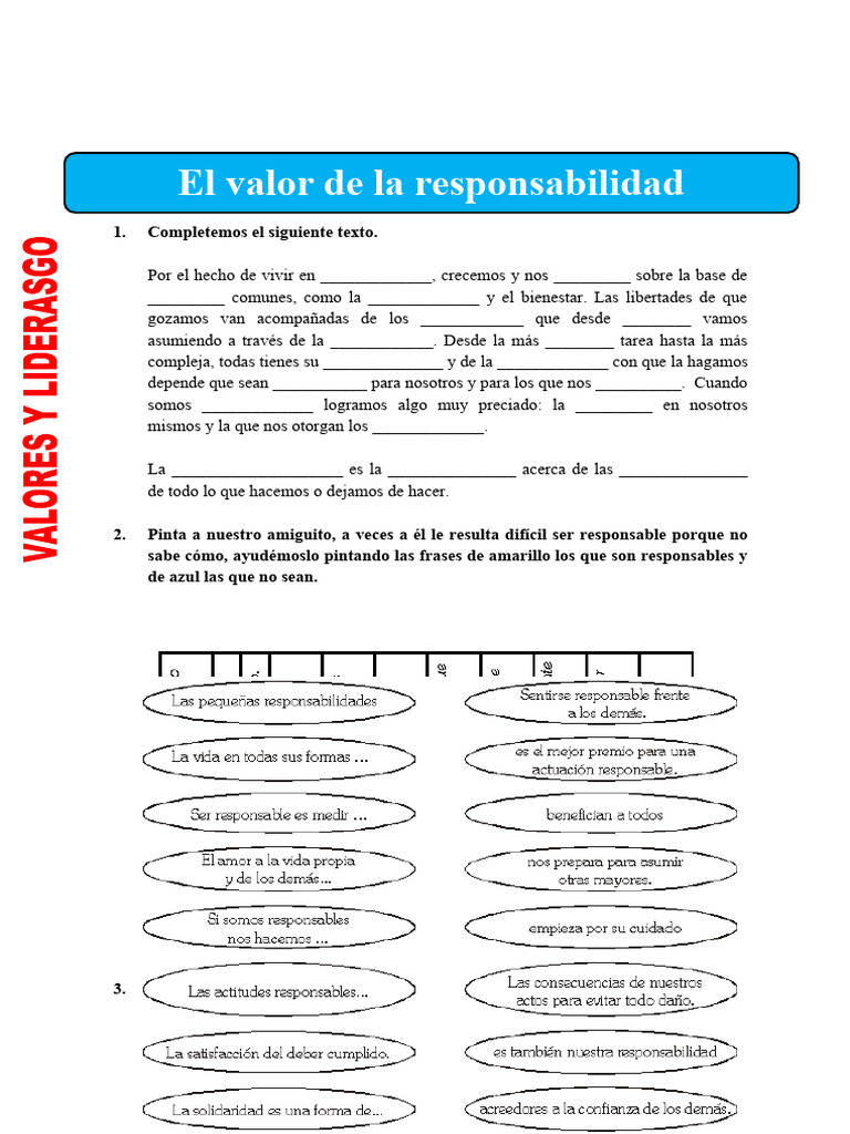 El Valor de La Responsabilidad para Cuarto de Primaria | PDF | Autoestima