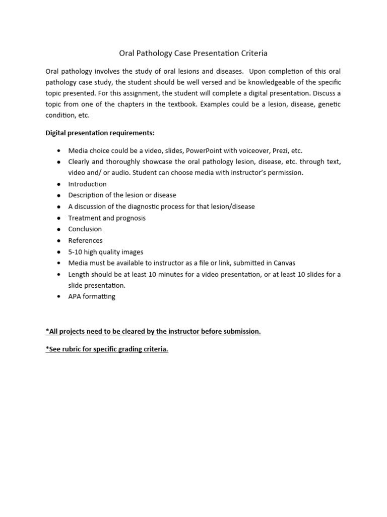 Oral Pathology Case Presentation Criteria | PDF