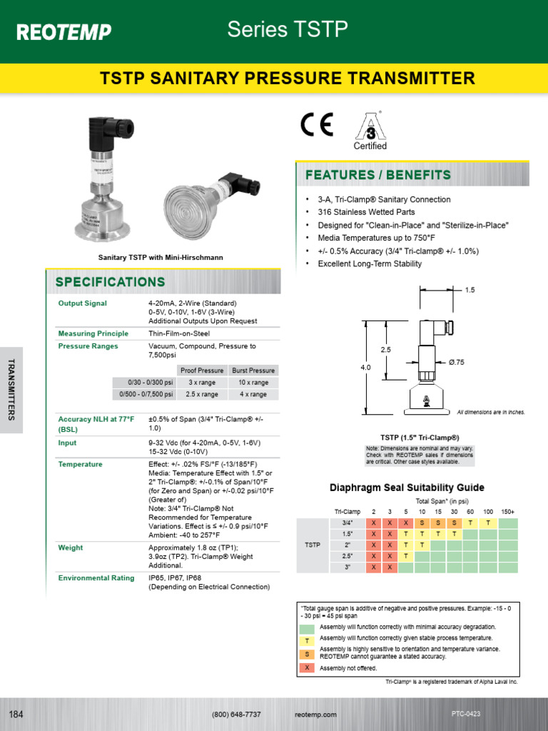 TSTP Sanitary Pressure Transmitter PTC 0423 | PDF | Electrical Connector | Electricity