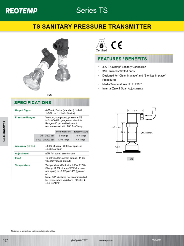 TS Sanitary Pressure Transmitter PTC 0523 | PDF | Electrical ...
