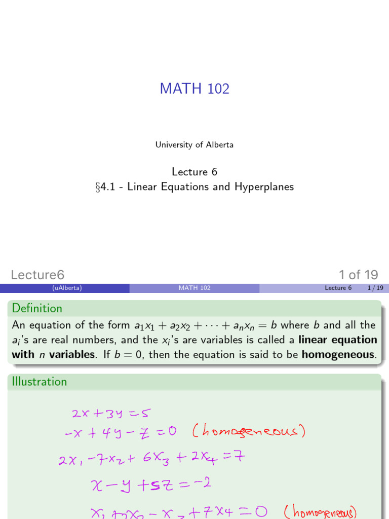 Linear Equations and Hyperplanes | PDF | Equations | System Of Linear Equations