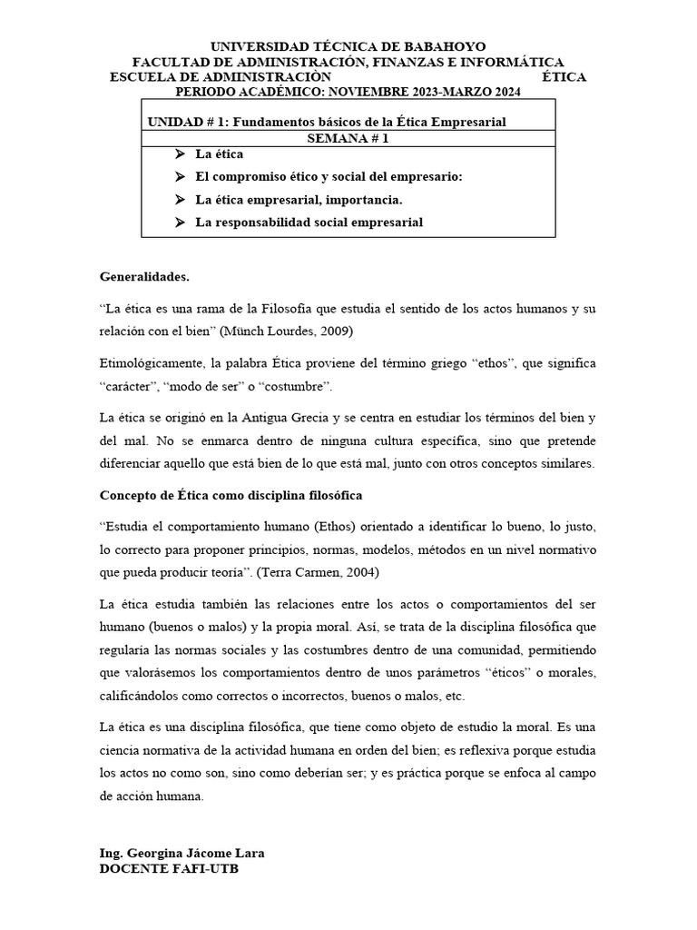 Unidad # 1-Semana # 1-Contenido y Desarrollo | PDF | Moralidad | Ética ...