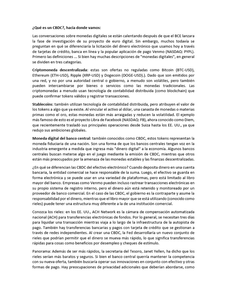 Que Es Un CBDC? | PDF | Dinero | Bancos