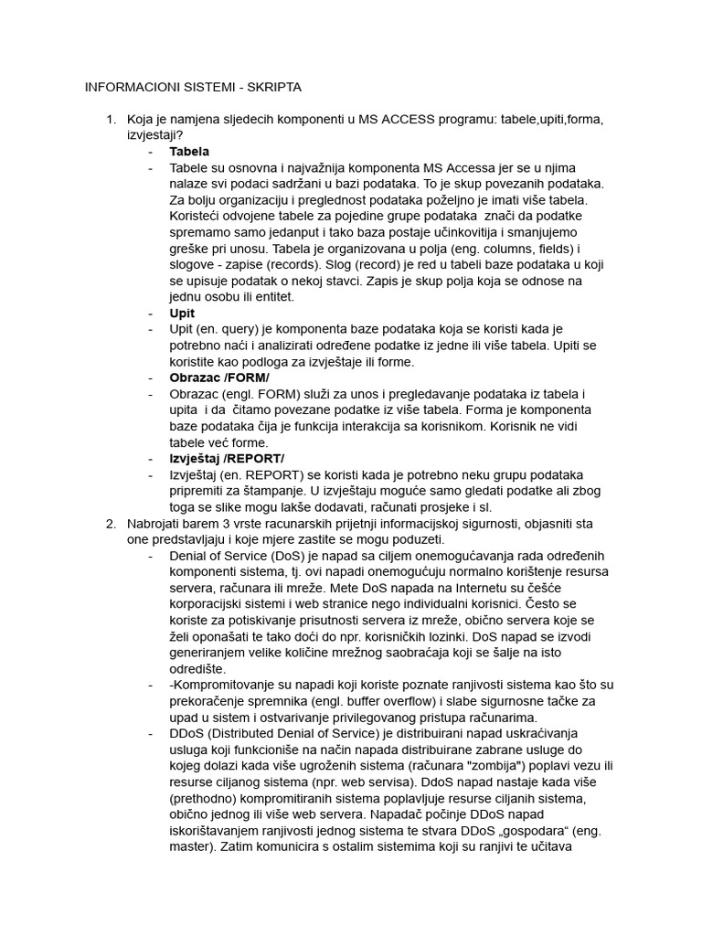 Informacioni Sistemi - Skripta | PDF