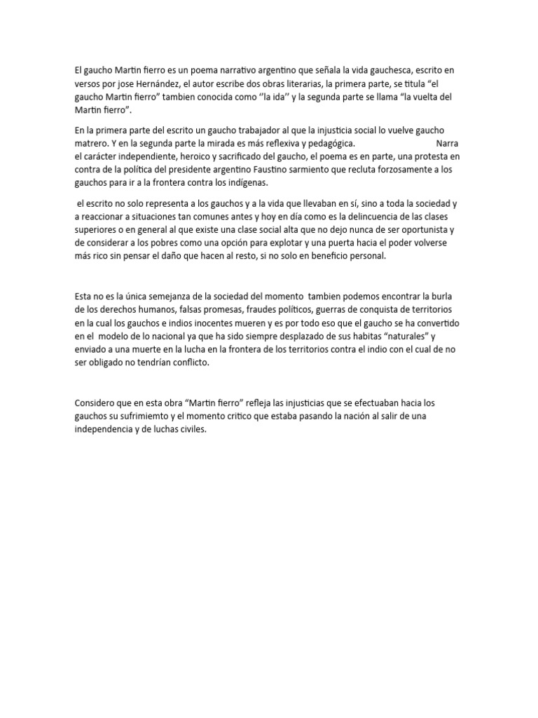 El Gaucho Martin Fierro Es Un Poema Narrativo Argentino Que Señala La ...